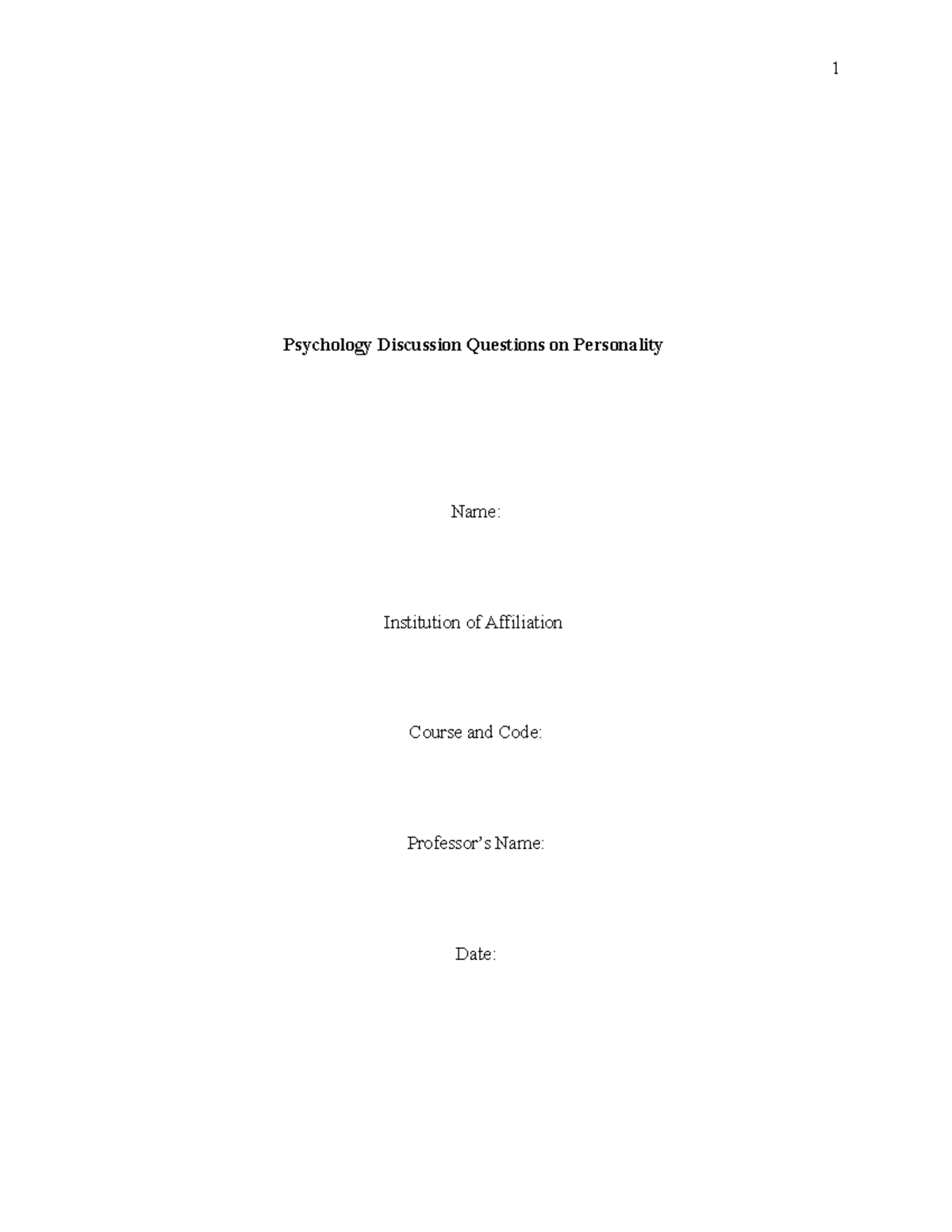 Psychology Discussion Questions on Personality - Psychology Discussion ...