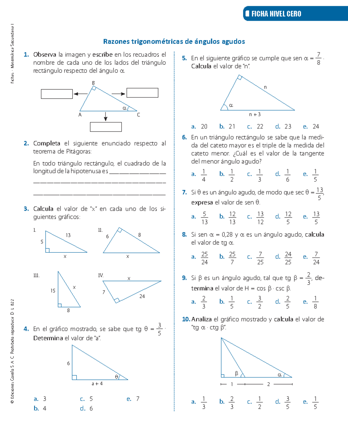 F0 121-122 Razones trigonométricas de ángulos agudos - FICHA NIVEL CERO Fichas - Matemática ...