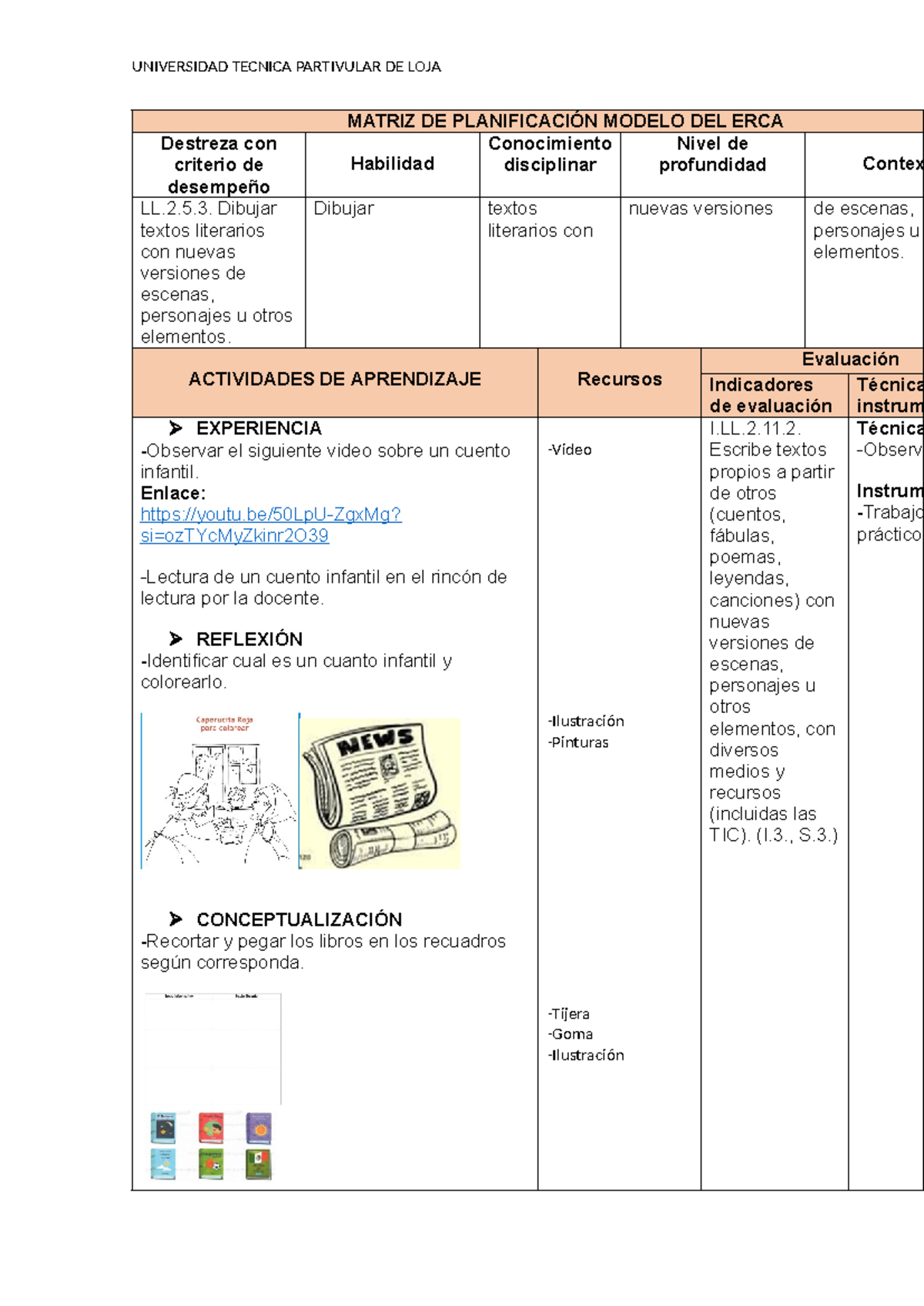 Matriz DE Planificación Modelo DEL ERCA - UNIVERSIDAD TECNICA PARTIVULAR DE LOJA MATRIZ DE - Studocu