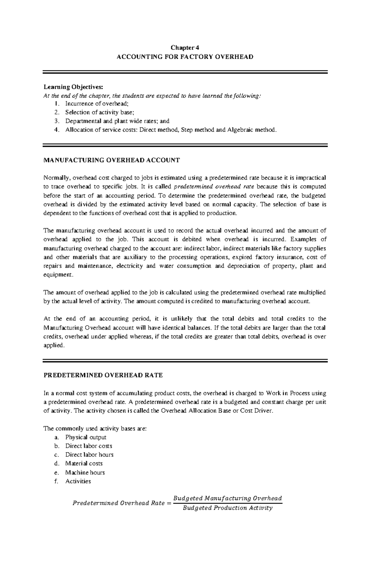CAC C5M1 Accounting for Factory Overhead - Chapter 4 ACCOUNTING FOR ...