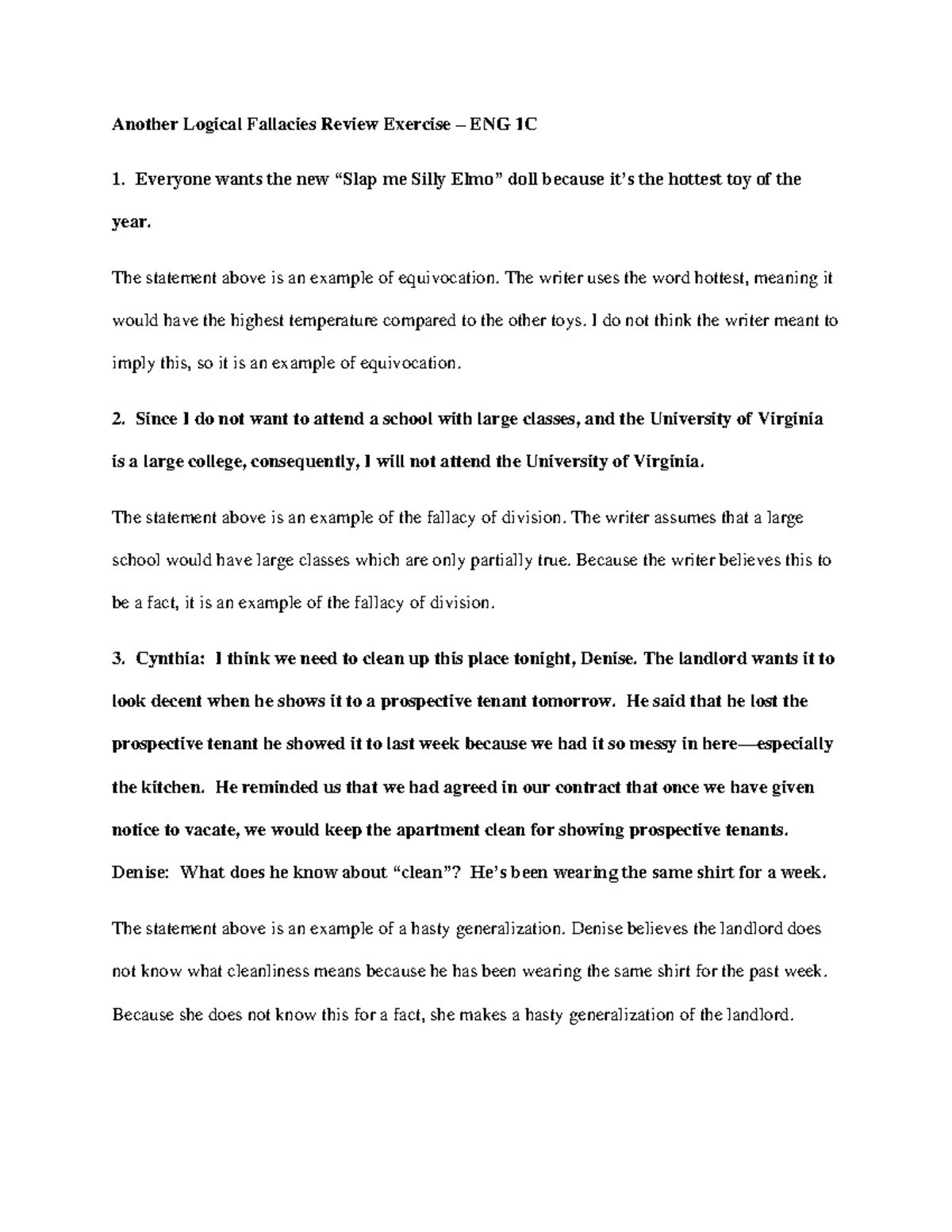 Clear Thinking in Writing - Another Logical Fallacies Review Exercise ...