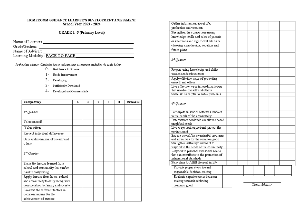 Primary Homeroom Guidance template - HOMEROOM GUIDANCE LEARNER’S ...