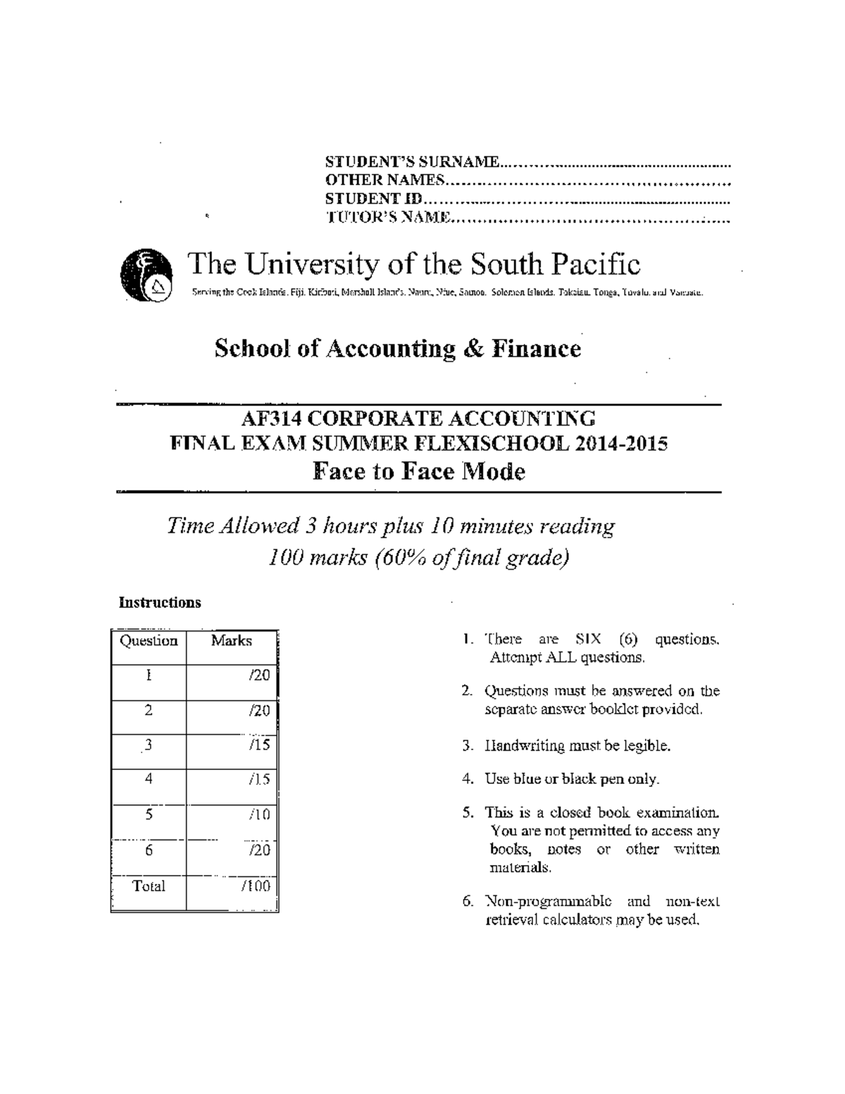 Final 2014 2015 - Revision - b STUDENT9SSURNAME