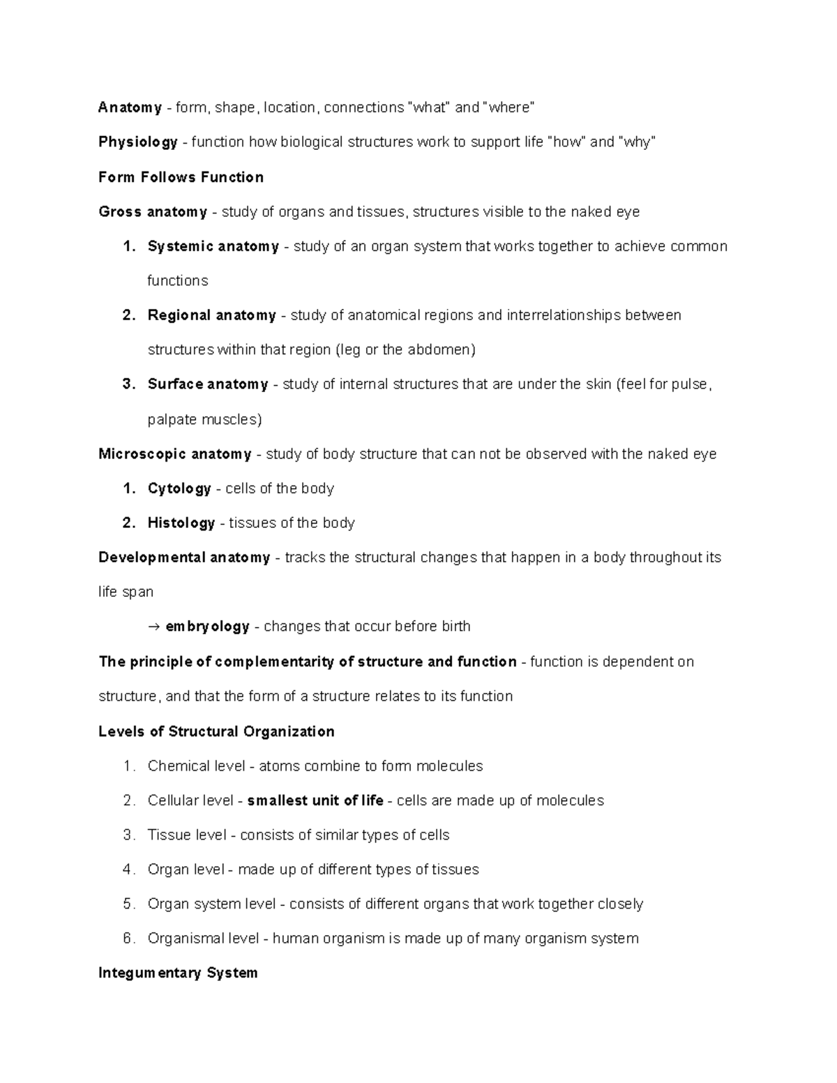 Chap 1 - Chapter 1 notes - Anatomy - form, shape, location, connections ...