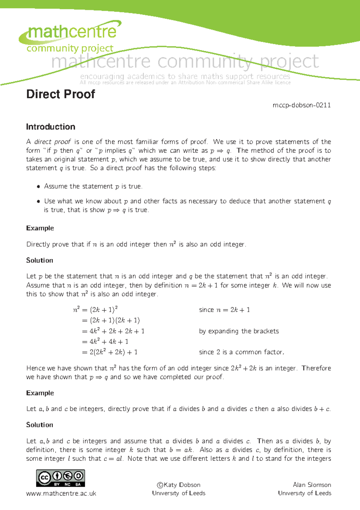 Mathcentre-direct proofs - mathcentre community project encouraging ...