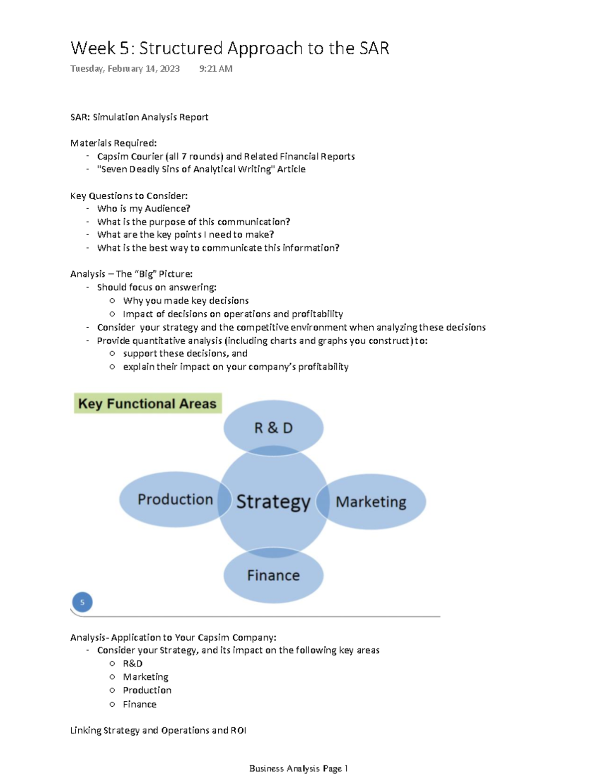 Week 5 Structured Approach to the SAR - SAR: Simulation Analysis Report ...