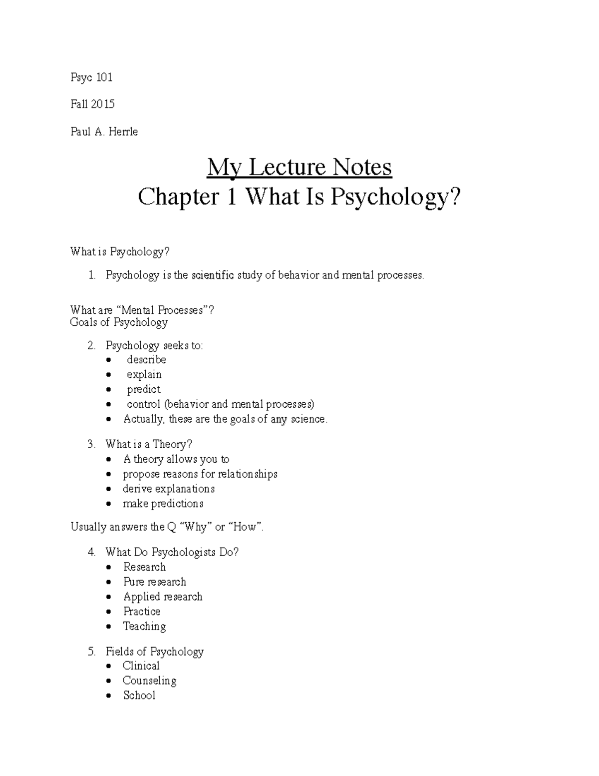 Chapter 1 - What is Psychology - PSY101 - CSN - Studocu