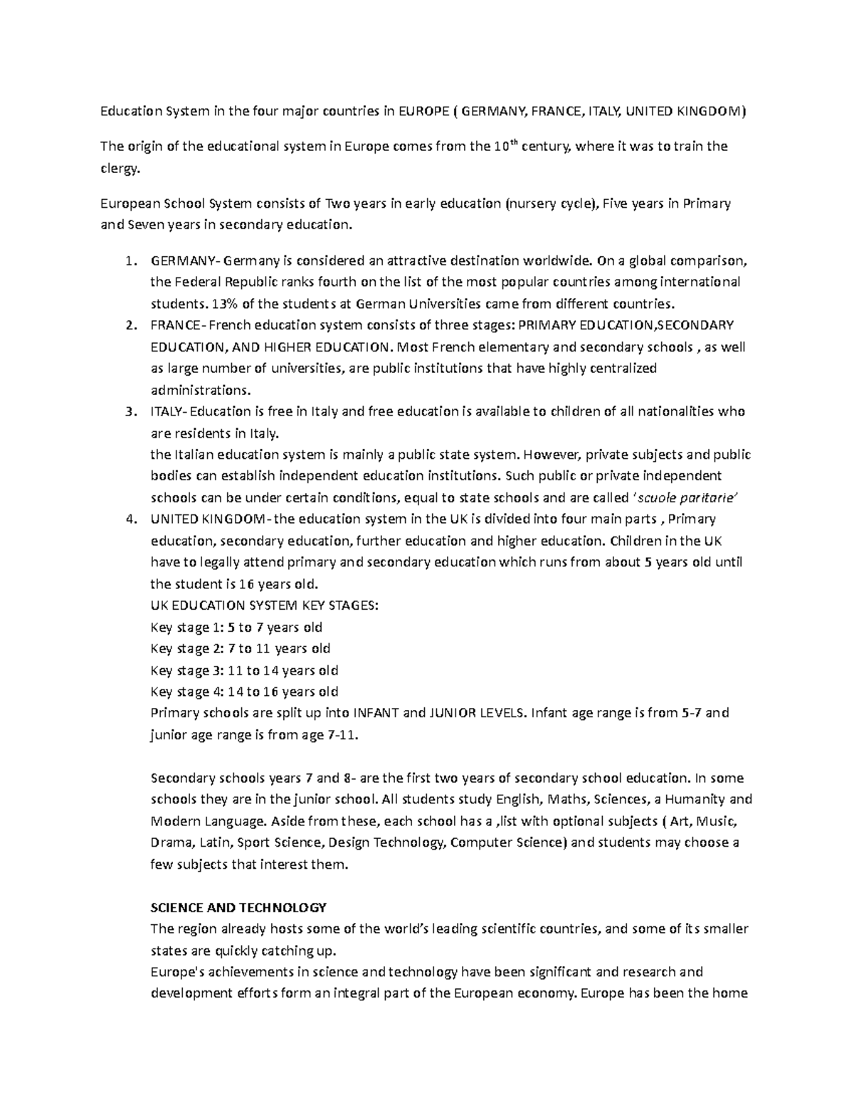 Education System in the four major countries in Europe - European ...