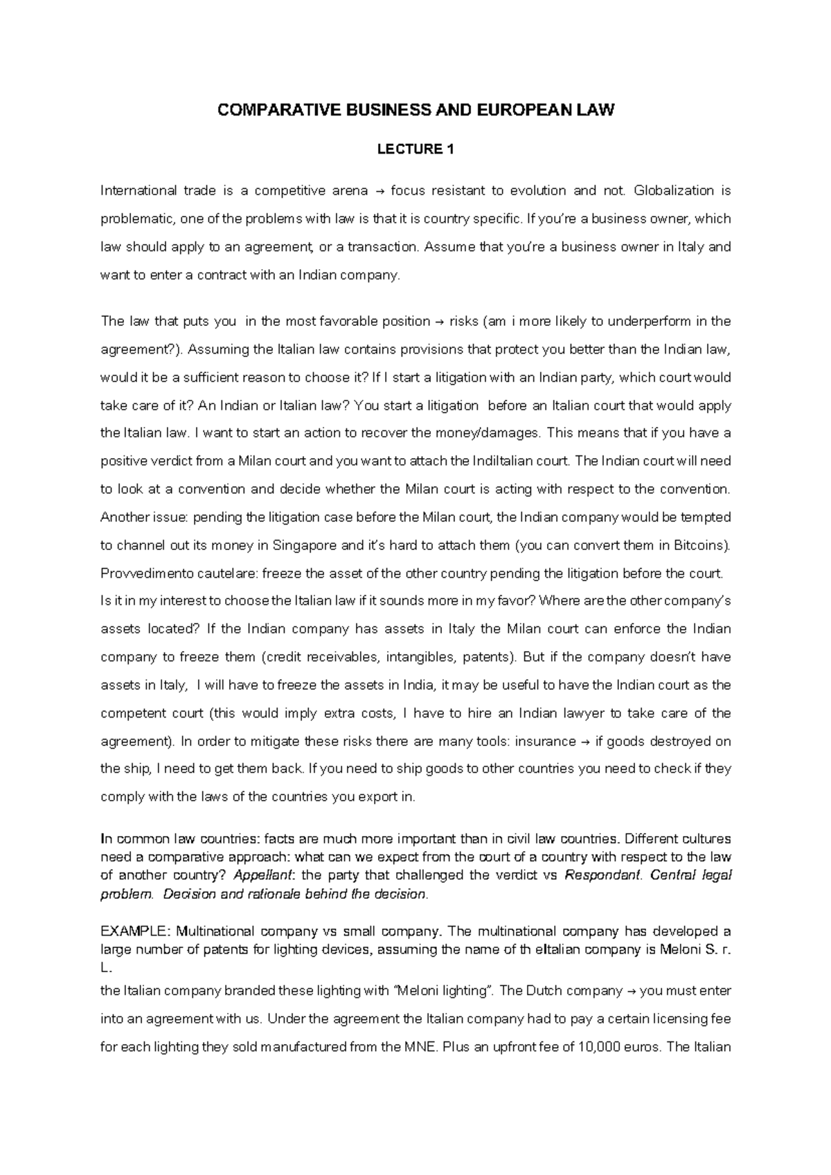 Comparative - Appunti di CBEL per corso BIEM - COMPARATIVE BUSINESS AND ...