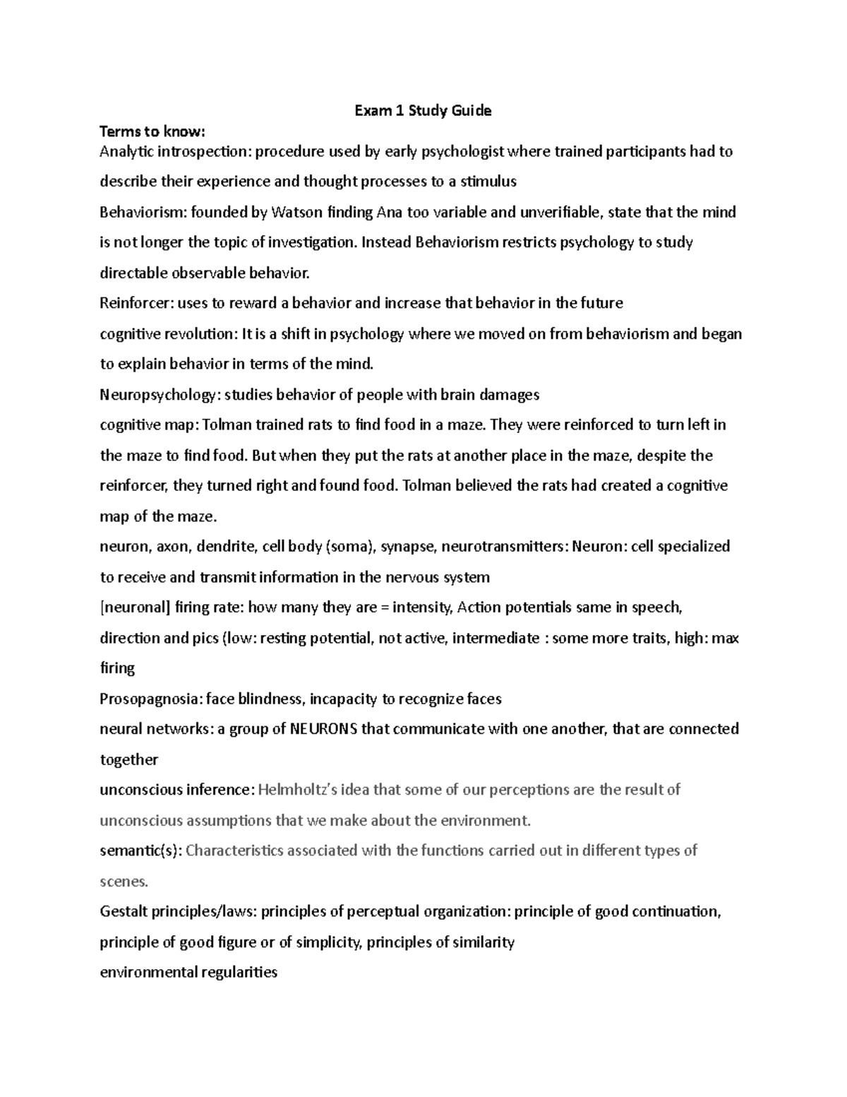 Full Exam 1 Study Guide - Exam 1 Study Guide Terms to know: Analytic ...