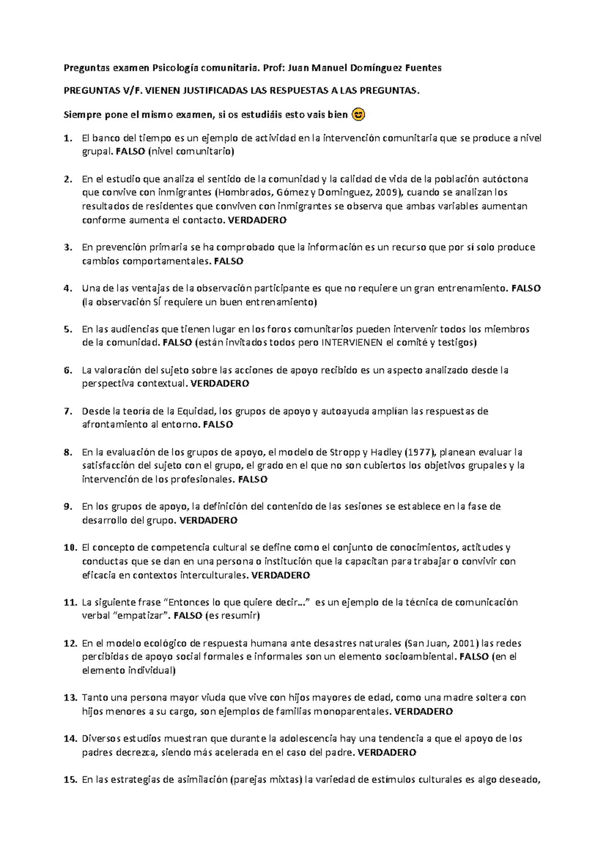 recopilacion examen comunitaria - Preguntas examen Psicología comunitaria. Prof: Juan Manuel ...