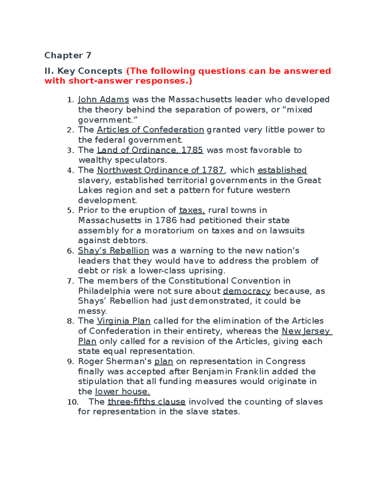 History Review 7-9 - Chapter 7 II. Key Concepts (The following ...