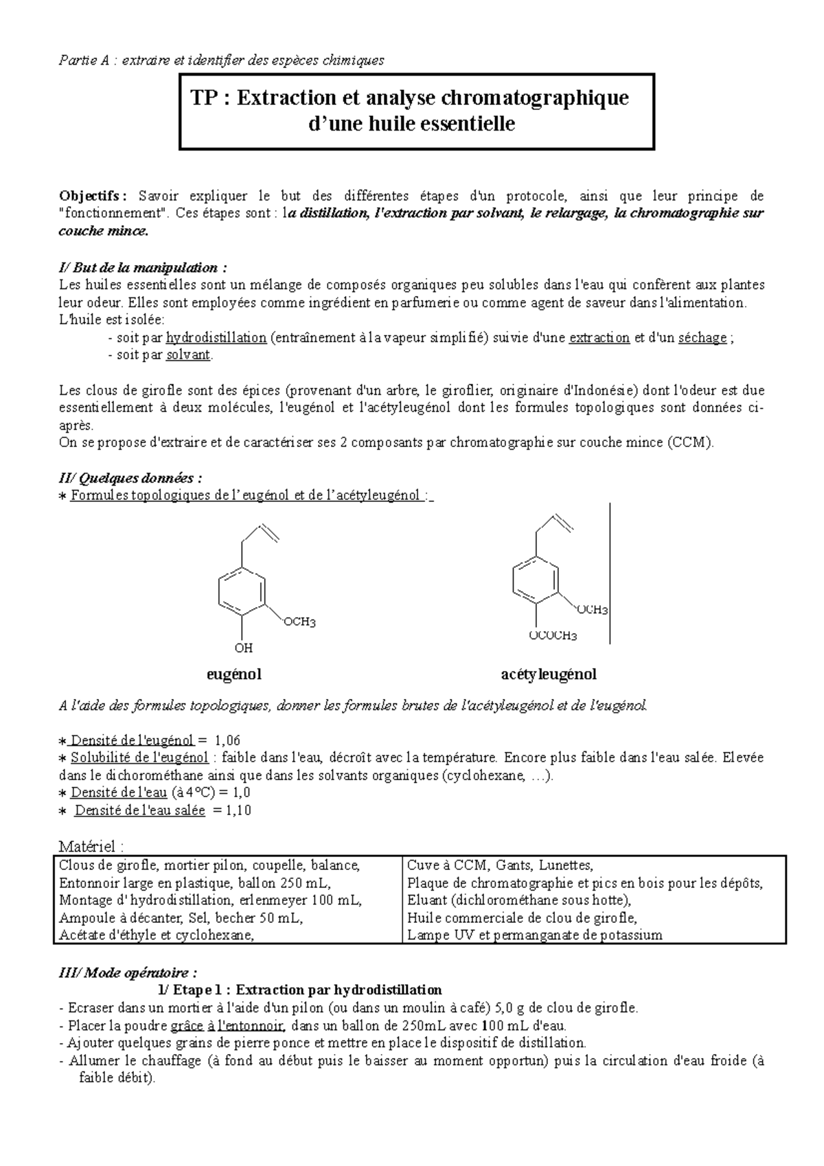 TP clou de girofle - Partie A : extraire et identifier des espèces ...