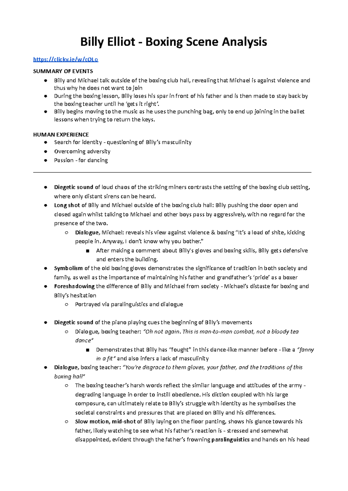 Billy Elliot - Boxing Scene Analysis - Billy Elliot - Boxing Scene ...