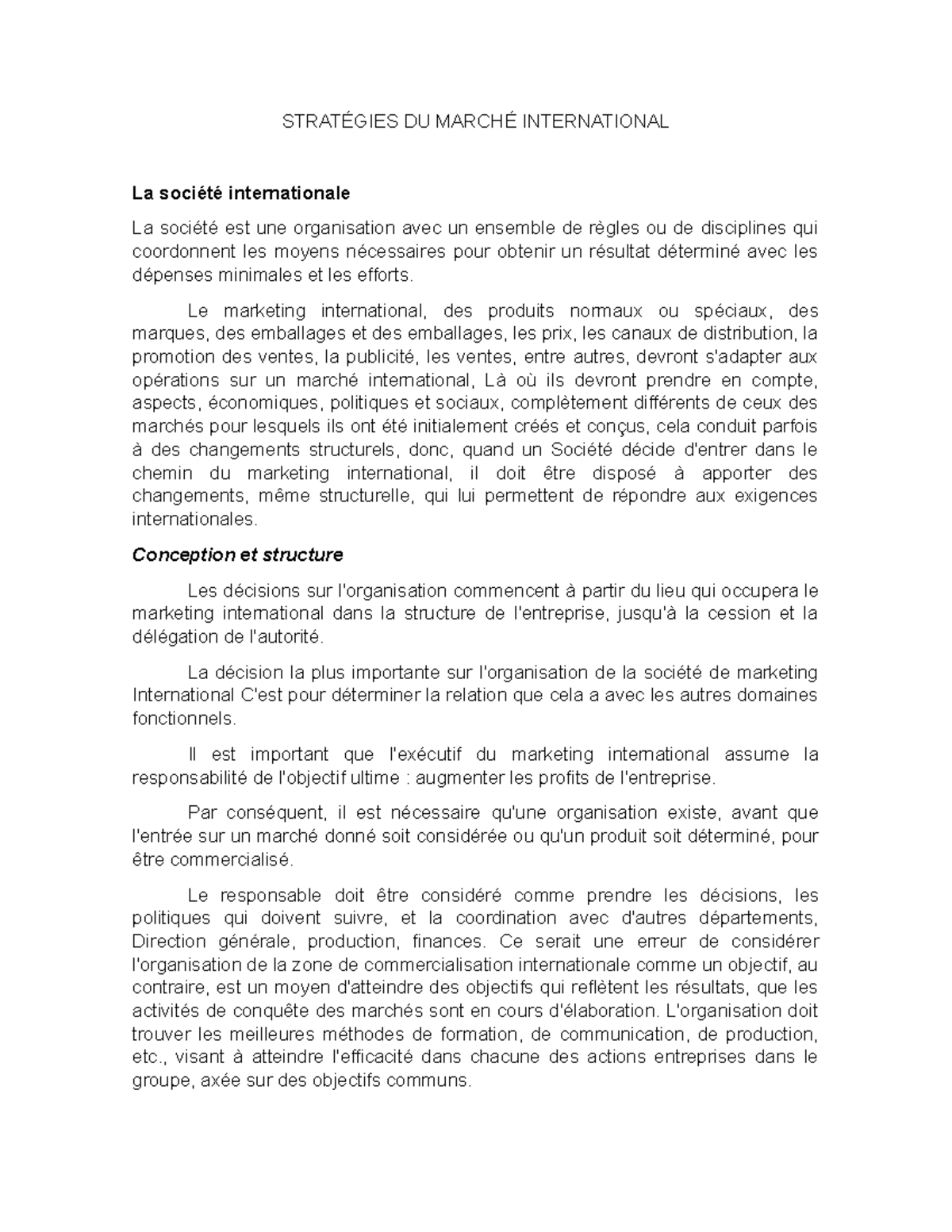 STRATÉGIES DU MARCHÉ INTERNATIONAL - STRATÉGIES DU MARCHÉ INTERNATIONAL ...