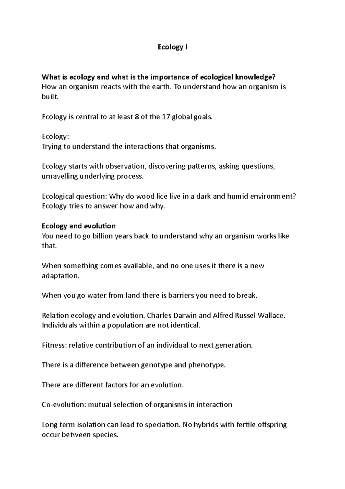 Ecology I Notes - Ecology I What is ecology and what is the importance ...