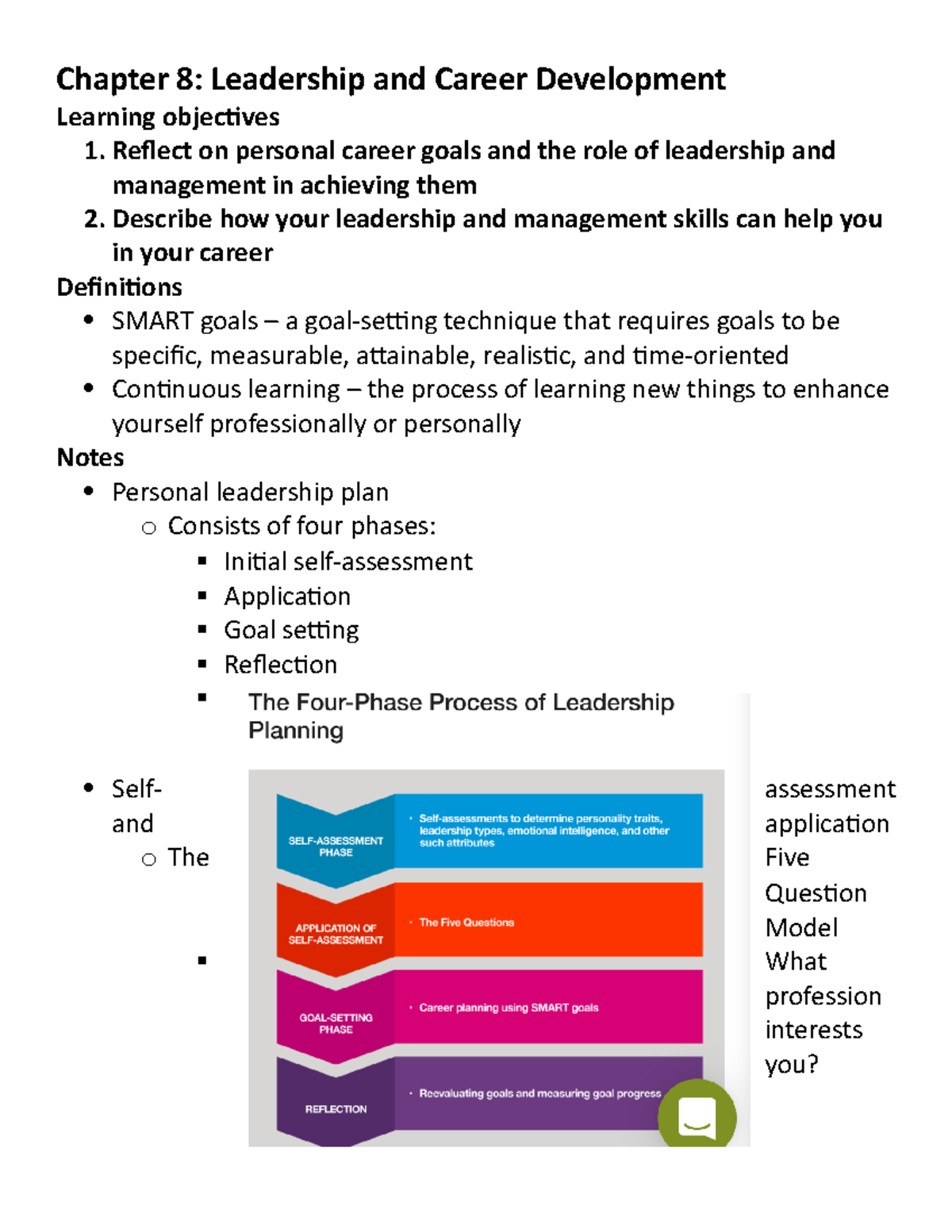 Chapter 8 Notes - Chapter 8: Leadership and Career Development Learning ...