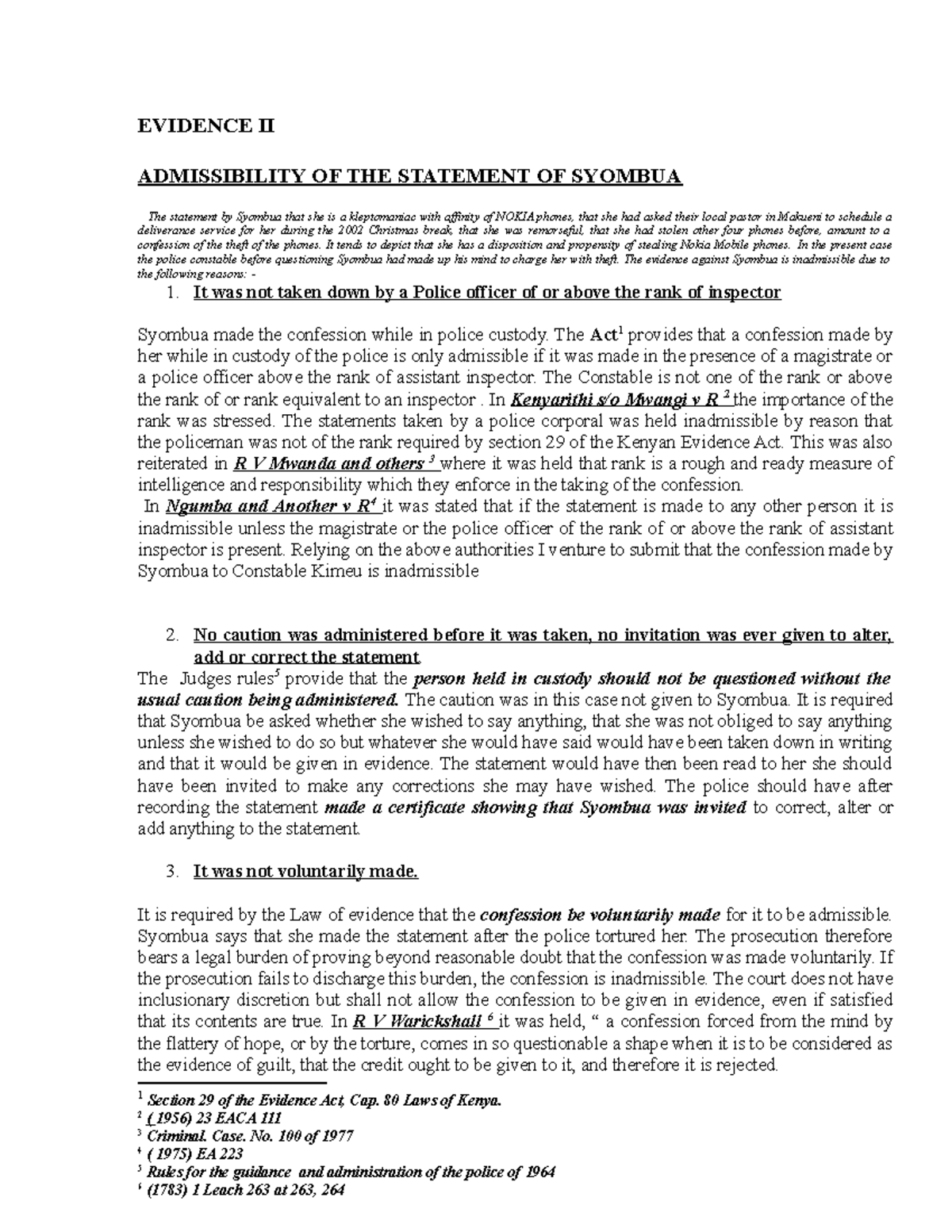 Evidence II 2003 - EVIDENCE II ADMISSIBILITY OF THE STATEMENT OF ...