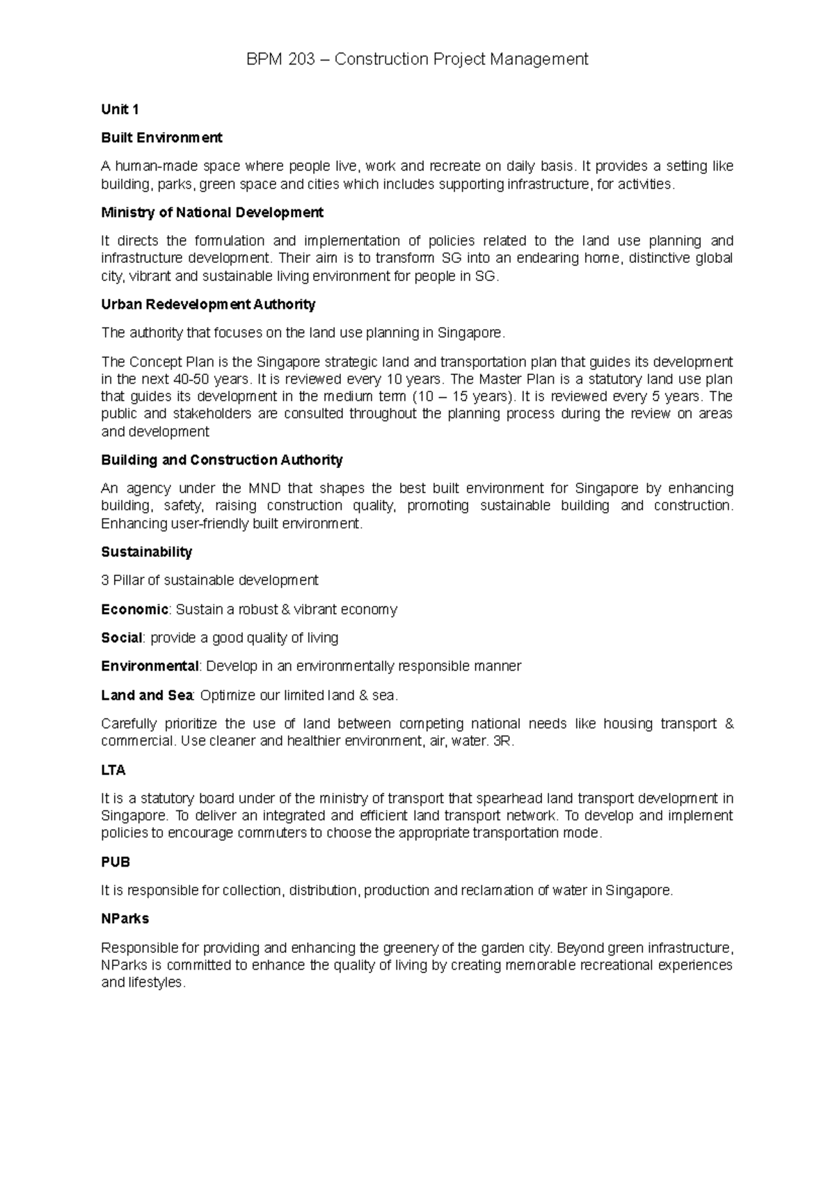 BPM 203 Notes - Summary Construction Project Management - BPM 203 ...