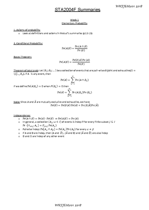 STA2004F - UCT - Statistical Theory & Inference - Studocu