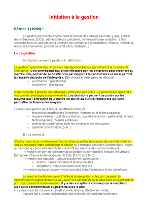Gestion-complet - L1 Droit S1 - Séance 1 : Initiation à la Gestion et son utilité Gestion : tout ...