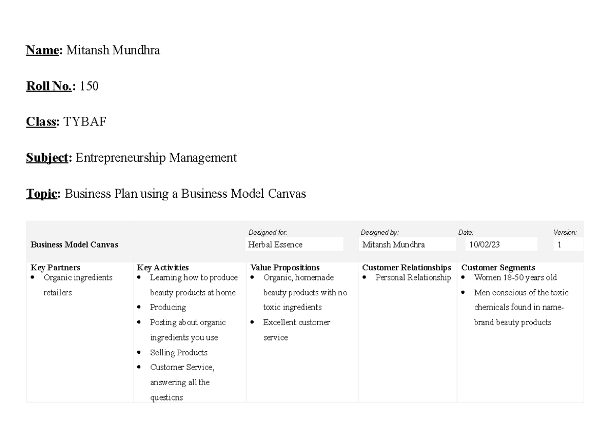 EM - project work - Name: Mitansh Mundhra Roll No.: 150 Class: TYBAF Subject: Entrepreneurship ...