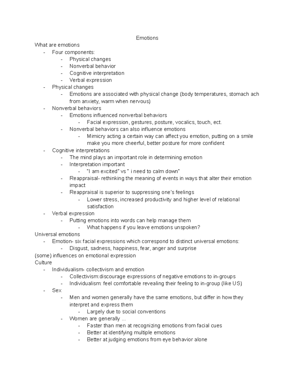 Chapter 8 - notes - Emotions What are emotions Four components ...