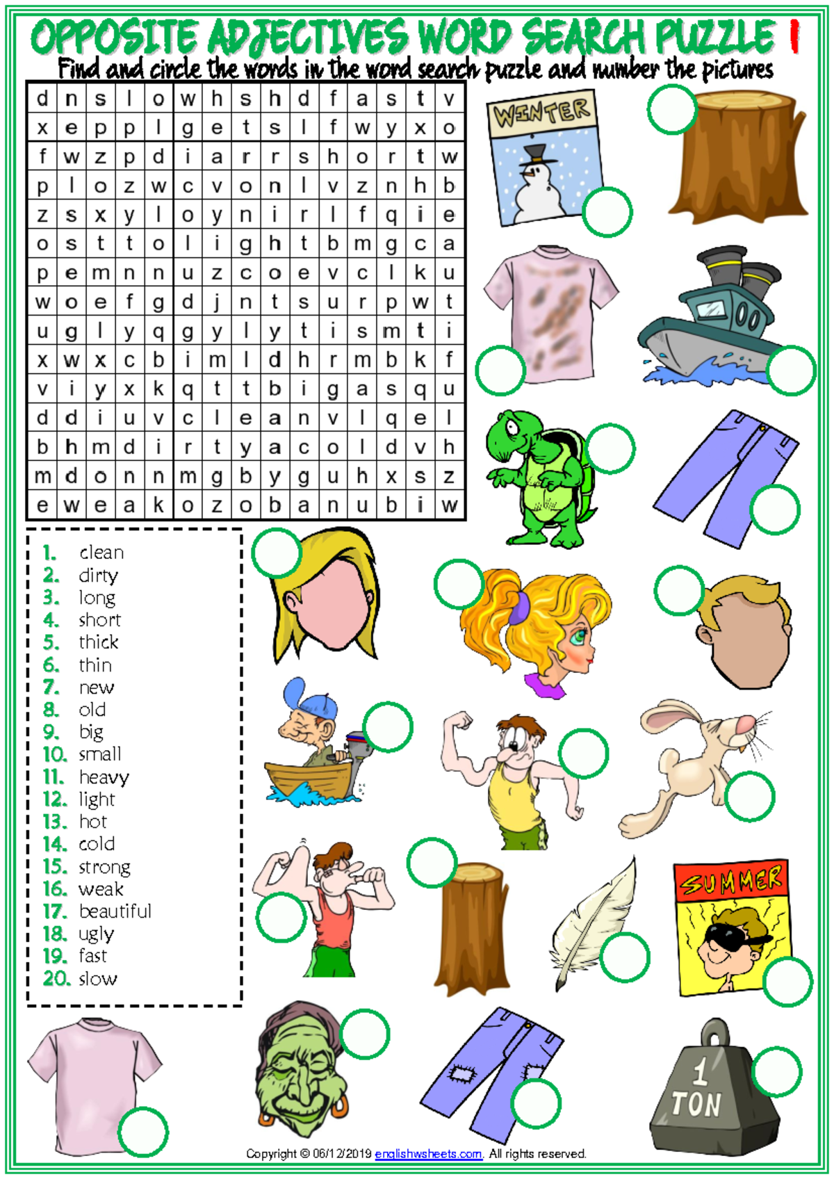 Opposite adjectives vocabulary esl word search puzzle worksheets for ...