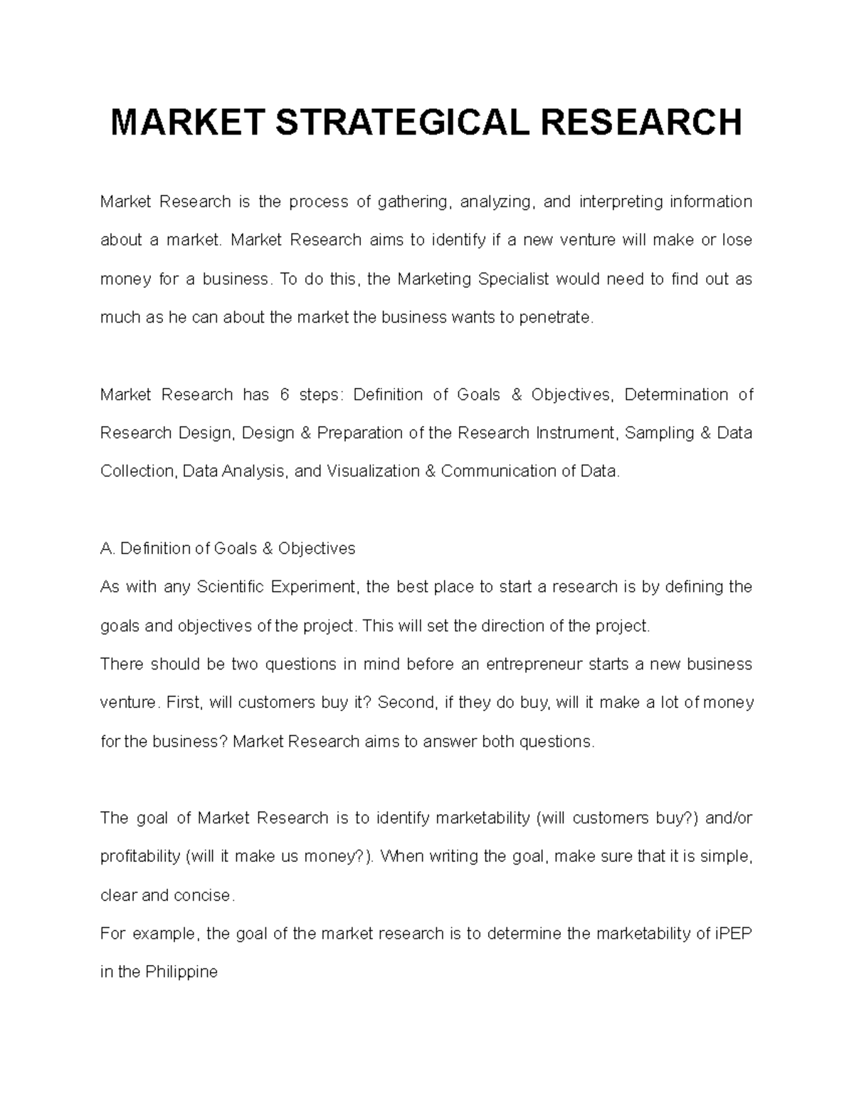 Fundamentals of Market Strategical Research - MARKET STRATEGICAL ...