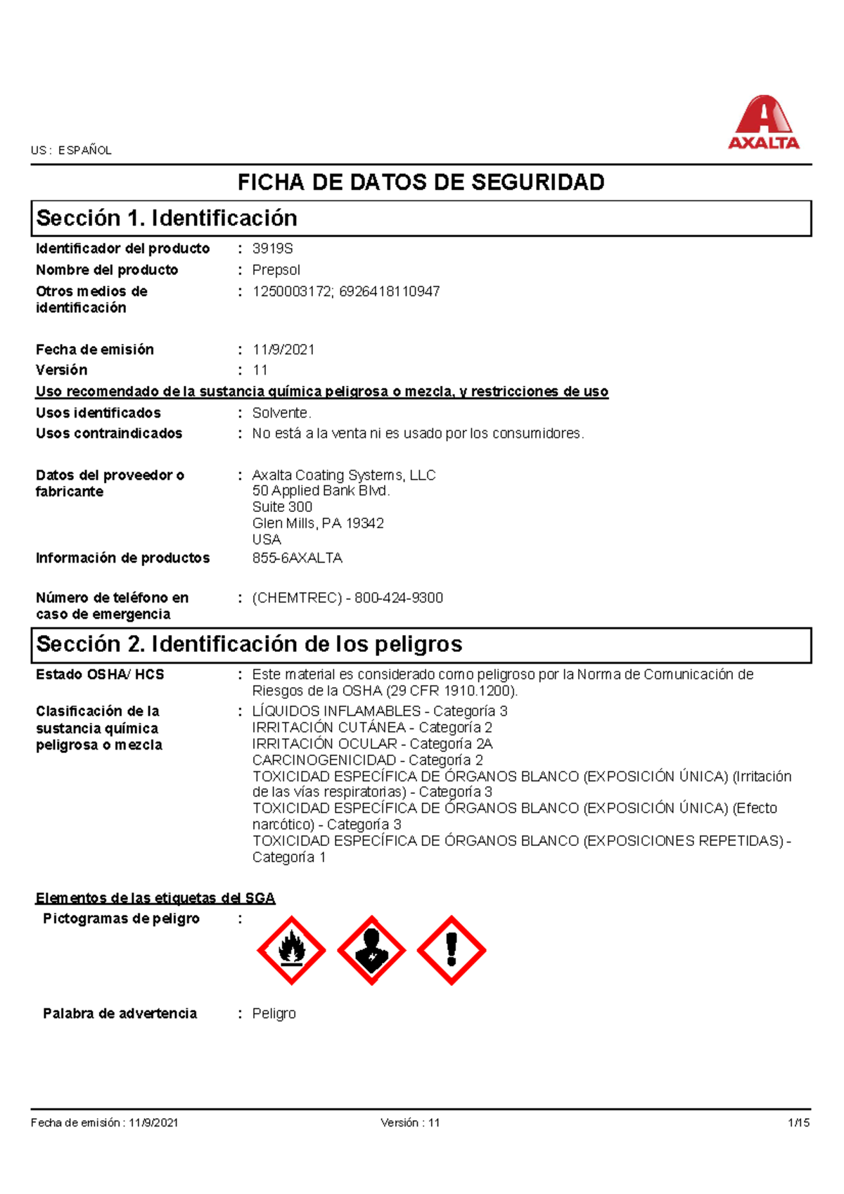 Prepsol - hds - Prepsol 1250003172; 6926418110947 (CHEMTREC) - 800-424 ...