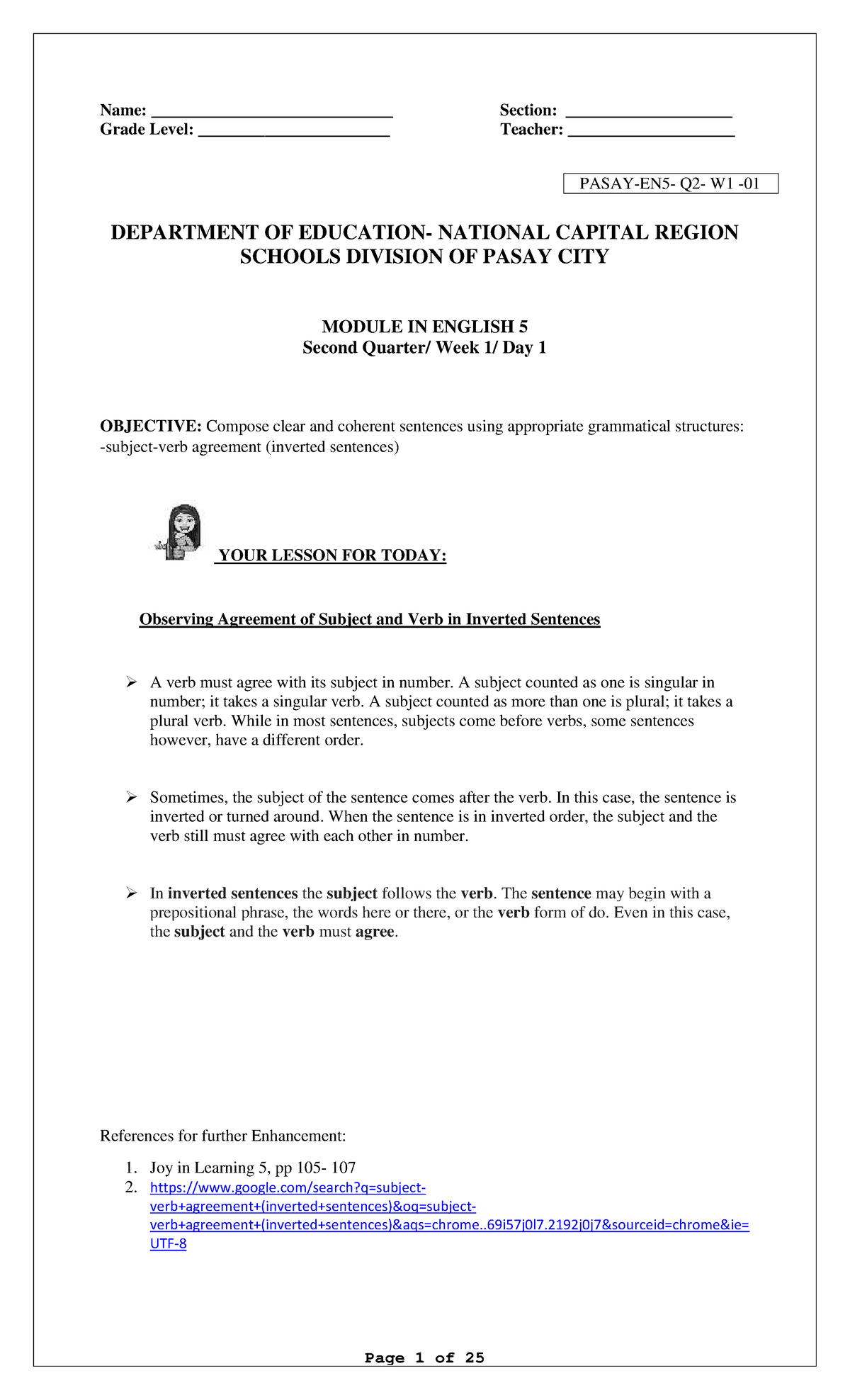 2 English 5Q2Week1 - lesson exemplar - Name ...