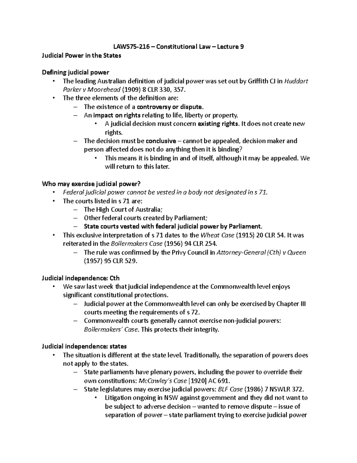 Consti Law - Lecture 9 - LAWS75-216 – Constitutional Law – Lecture 9 ...
