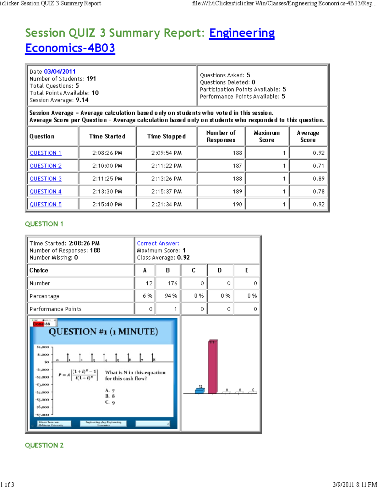 Quiz 3 - ECON 4B03 - Session QUIZ 3 Summary Report: Engineering ...