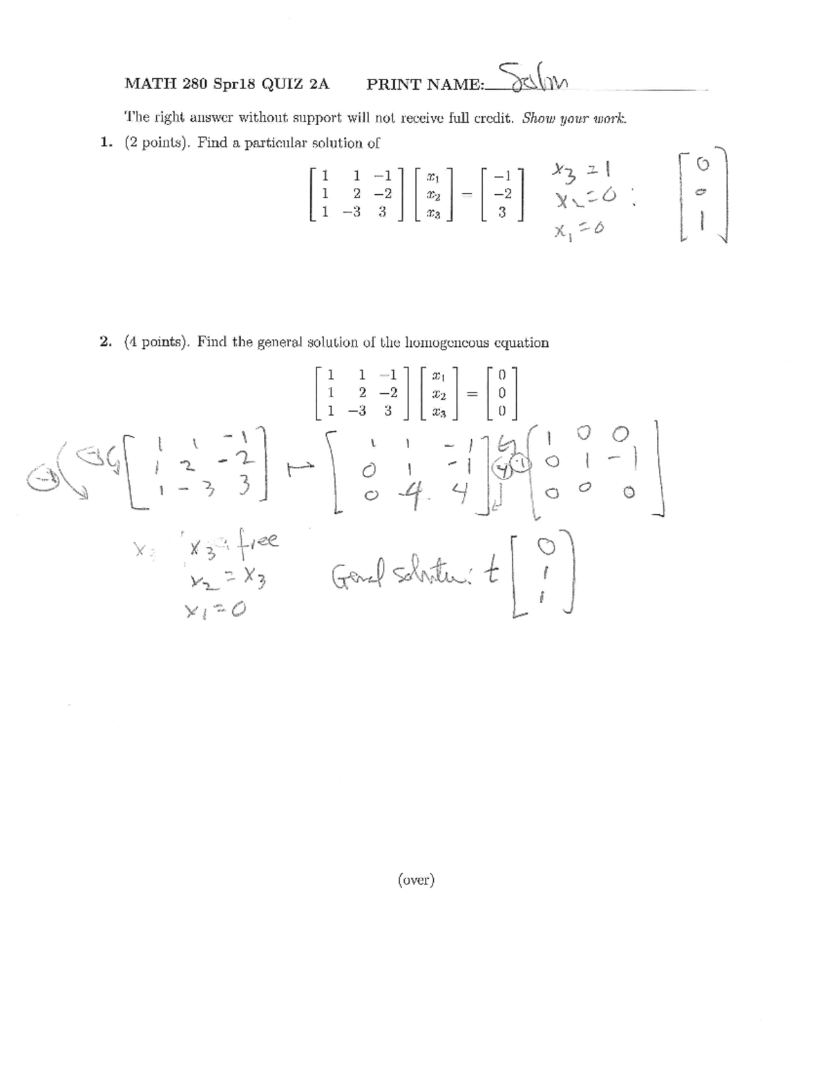Math 280 Quiz 2 solutions Spring 2018 - ‘.. ‘Ql R). 1. 2. C MATH 280 ...