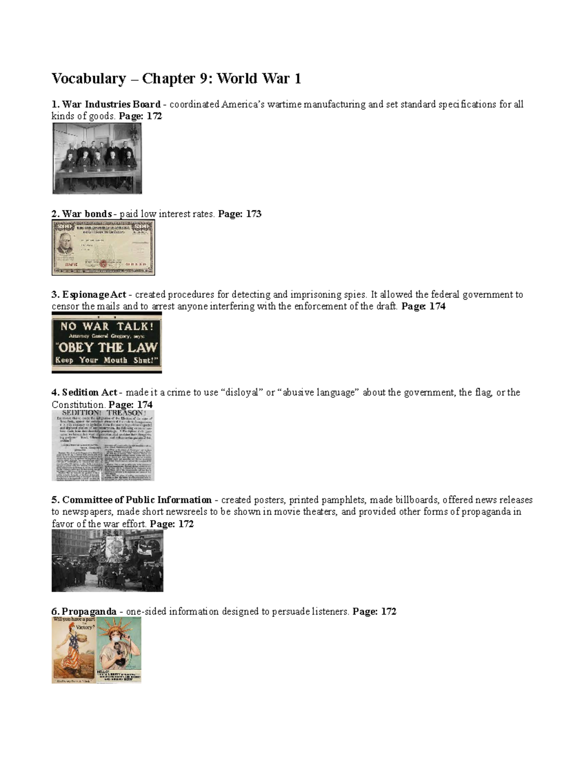 Vocabulary Chapter 9: World War 1 - Studocu