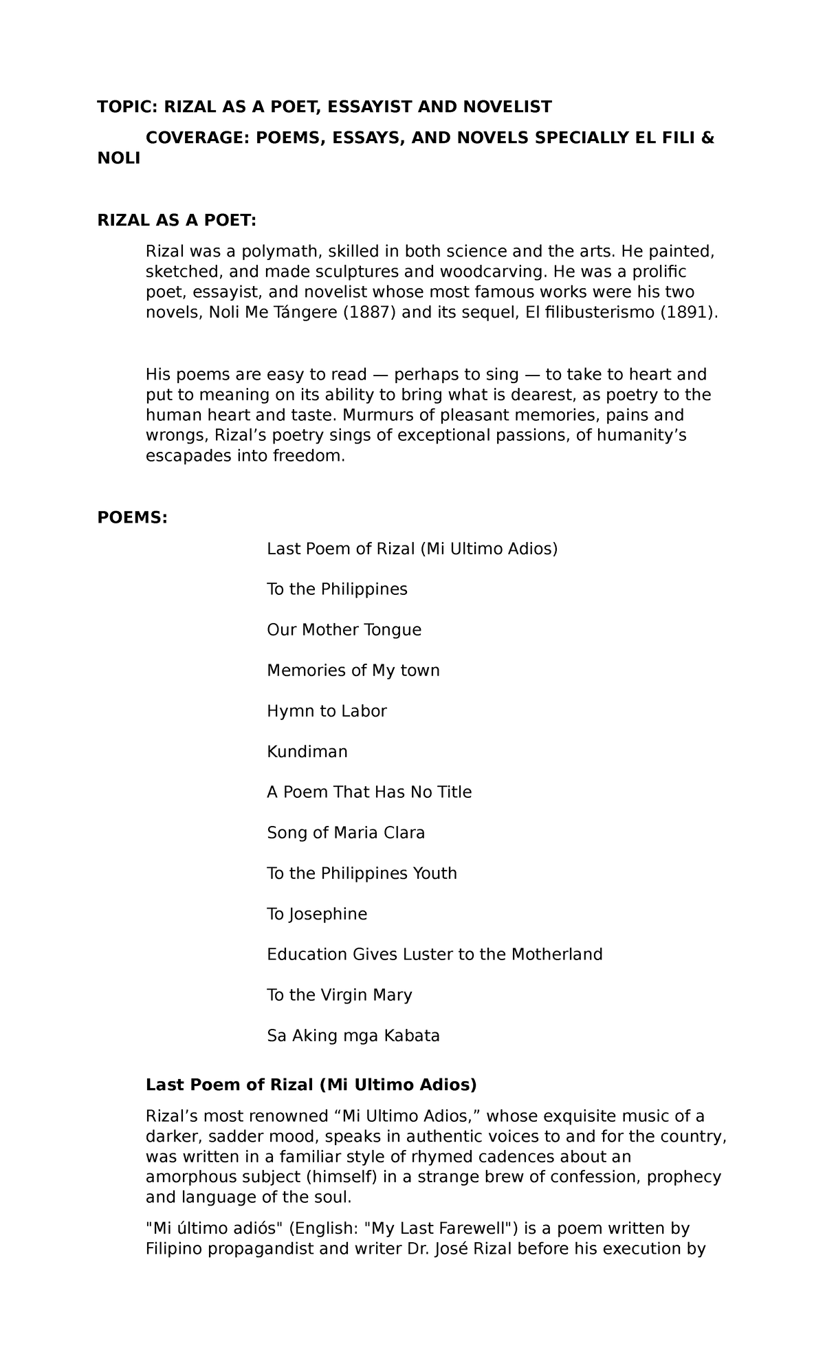 Rizal AS A POET Essayist AND Novelist - TOPIC: RIZAL AS A POET ...