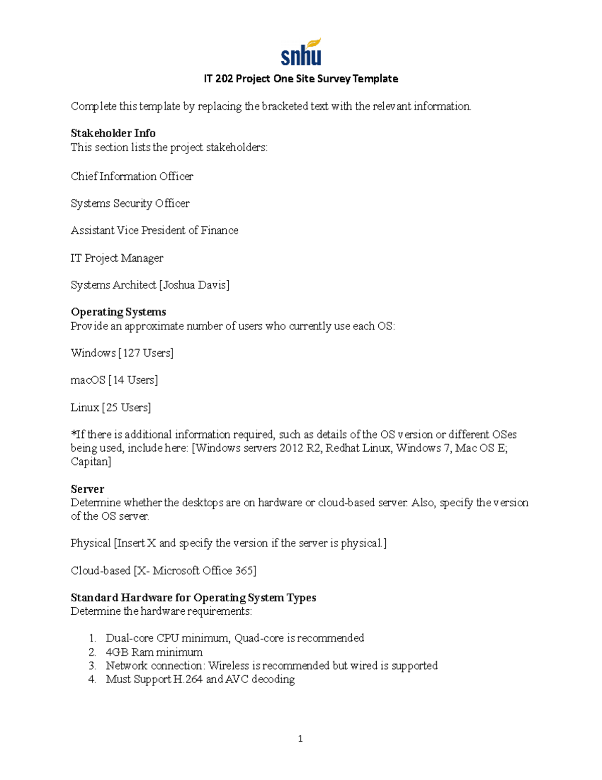 IT 202 Project One Site Survey Template - IT 202 Project One Site ...