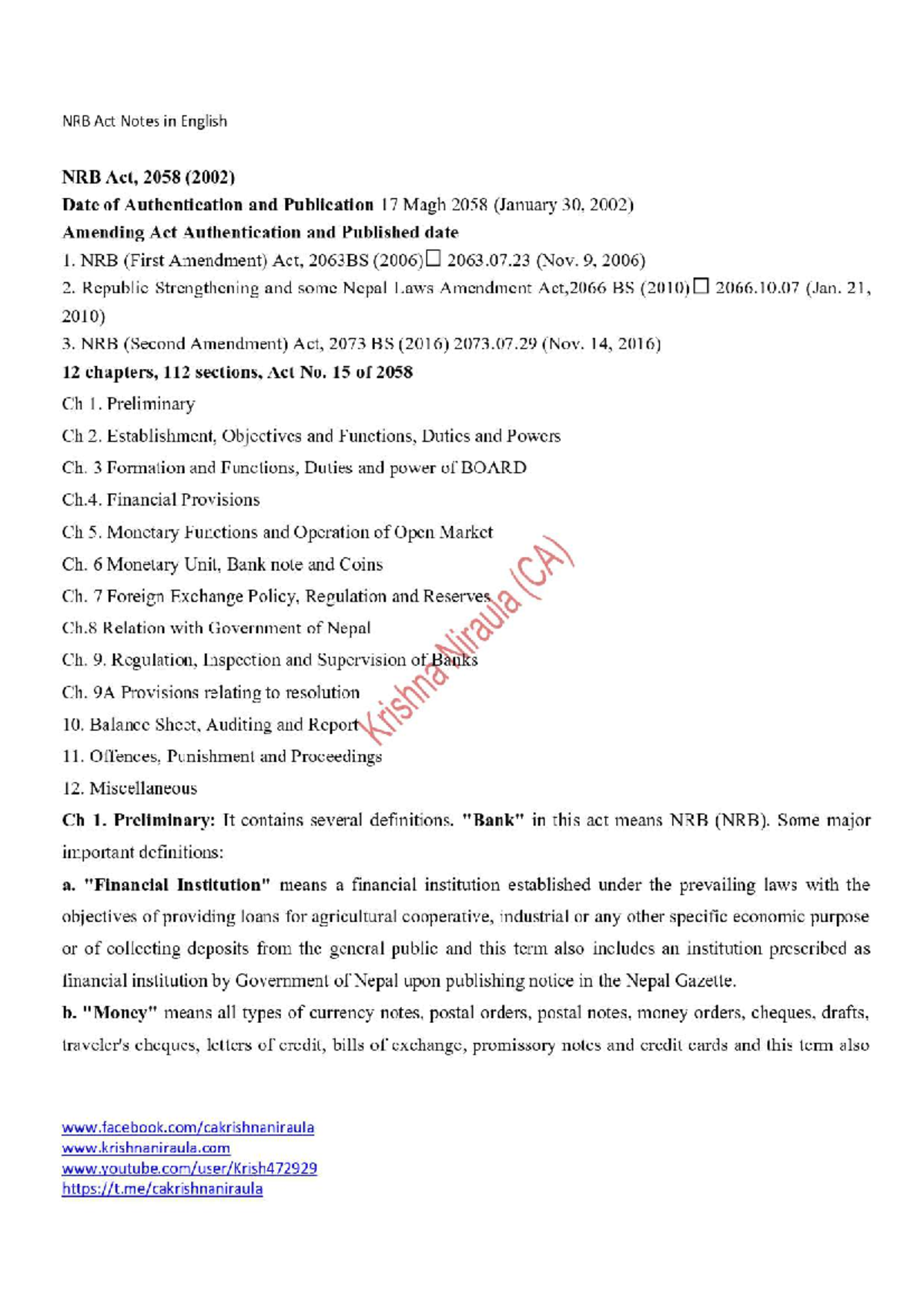 NRB Act English notes KN page-0001-1 - Desh Banaune Course - Studocu