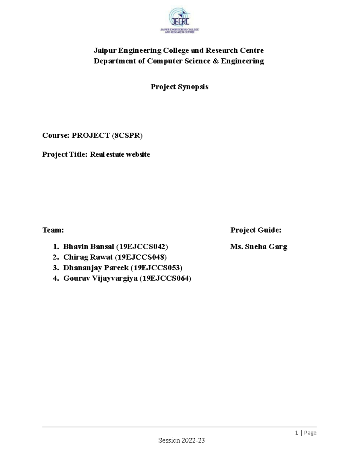 8CSPR Project Synopsis A5 - Department of Computer Science ...