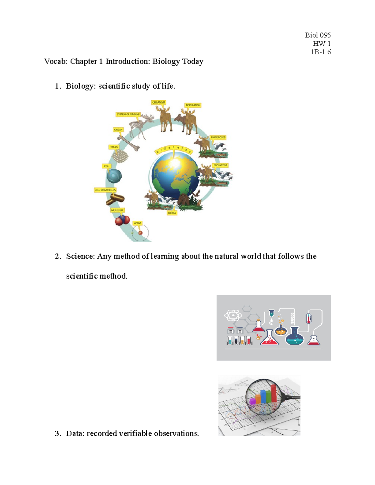 Biology 95 homework 1 Chapter 1 Introduction - Vocab: Chapter 1 ...