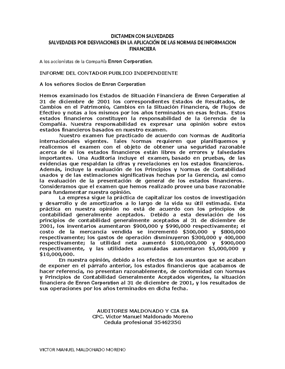 Dictamen CON Salvedades - DICTAMEN CON SALVEDADES SALVEDADES POR ...