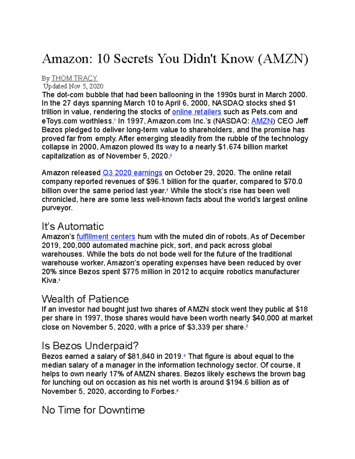 Amazon - N/A - Amazon: 10 Secrets You Didn't Know (AMZN) By THOM TRACY ...
