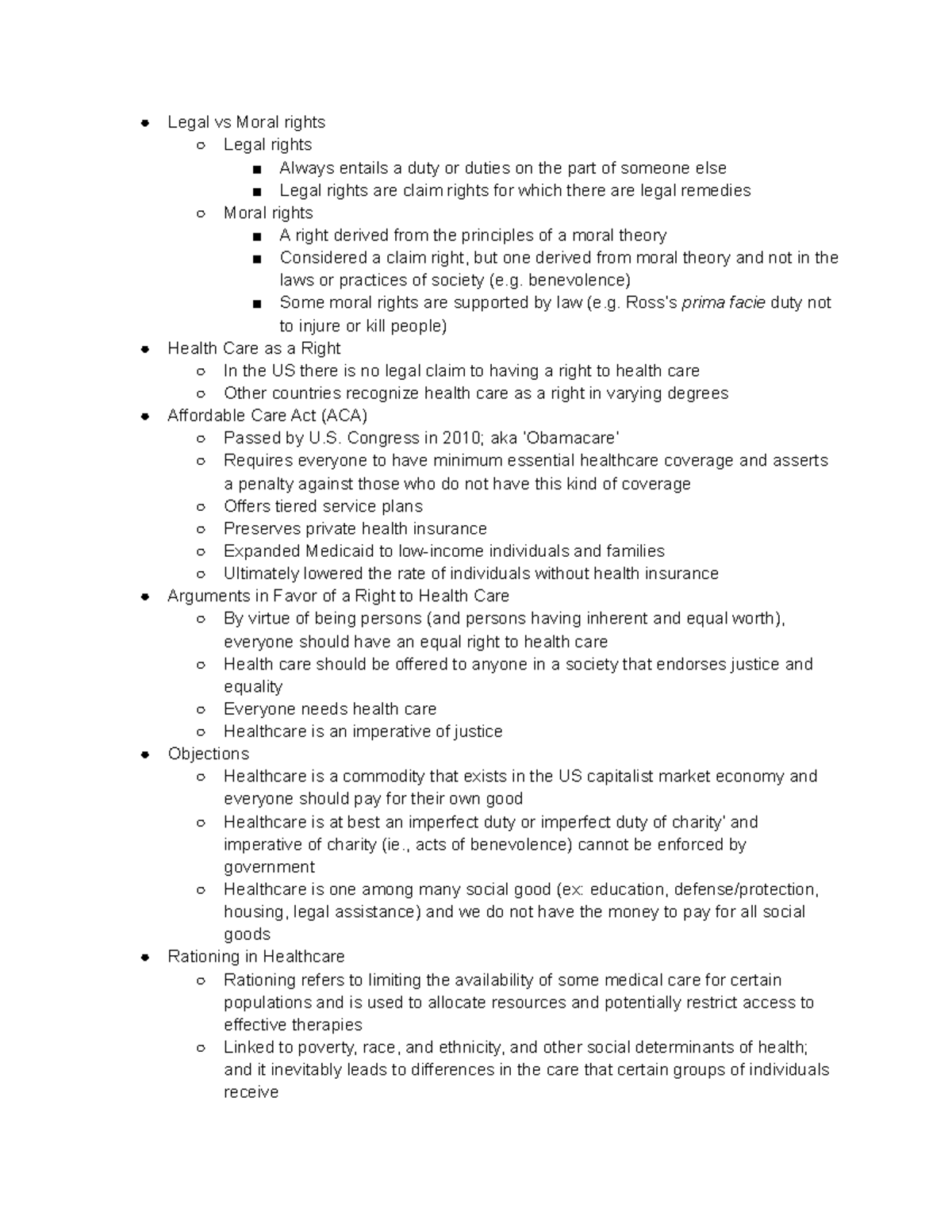 Legal vs Moral Rights and the Right to Health Care: Arguments ...