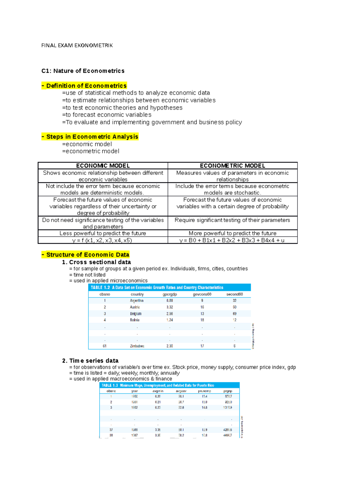 Applied Financial Econometrics from Chapter 1 to Chapter 10 - FINAL EXAM EKONOMETRIK C1: Nature ...