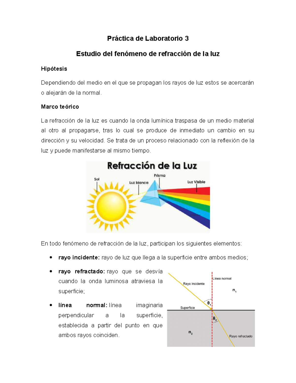 Práctica de laboratorio 3 - Práctica de Laboratorio 3 Estudio del fenómeno de refracción de la ...