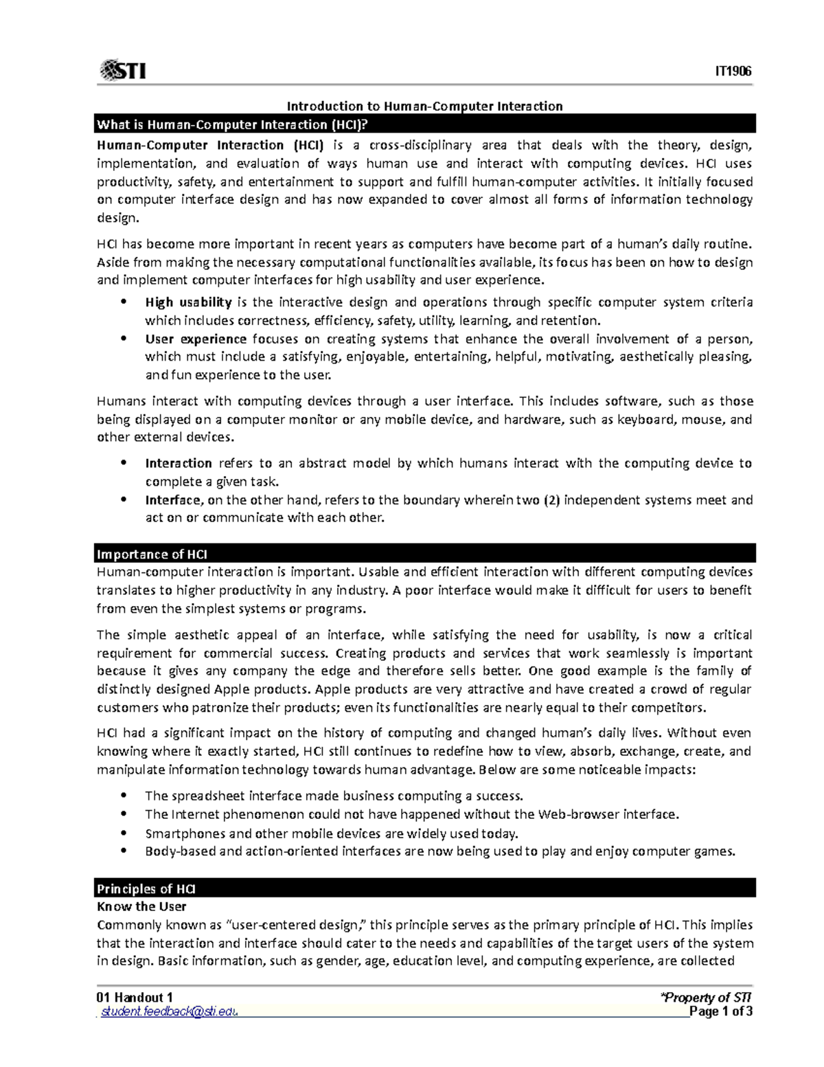 01 Handout 1 - dsadasdas - Introduction to Human-Computer Interaction ...