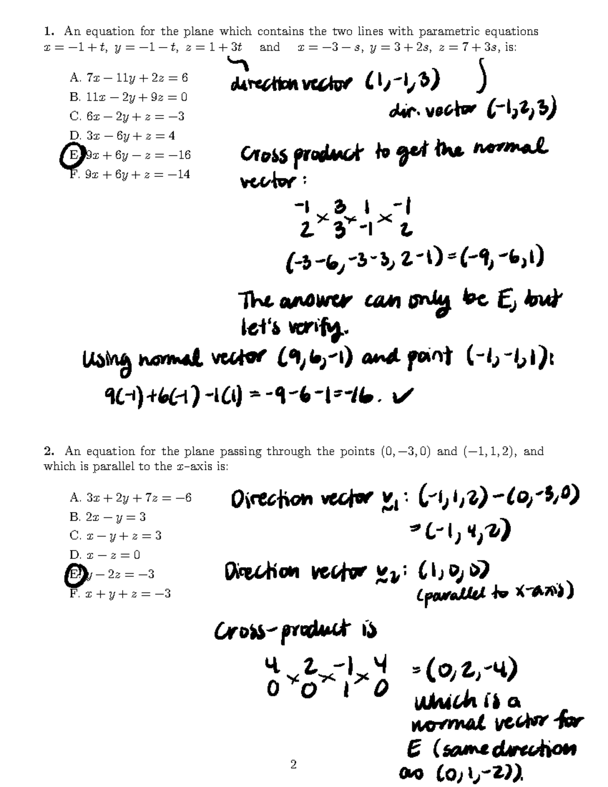MAT 1341 DGD 1 Solutions - An equation for the plane which contains the two lines with ...