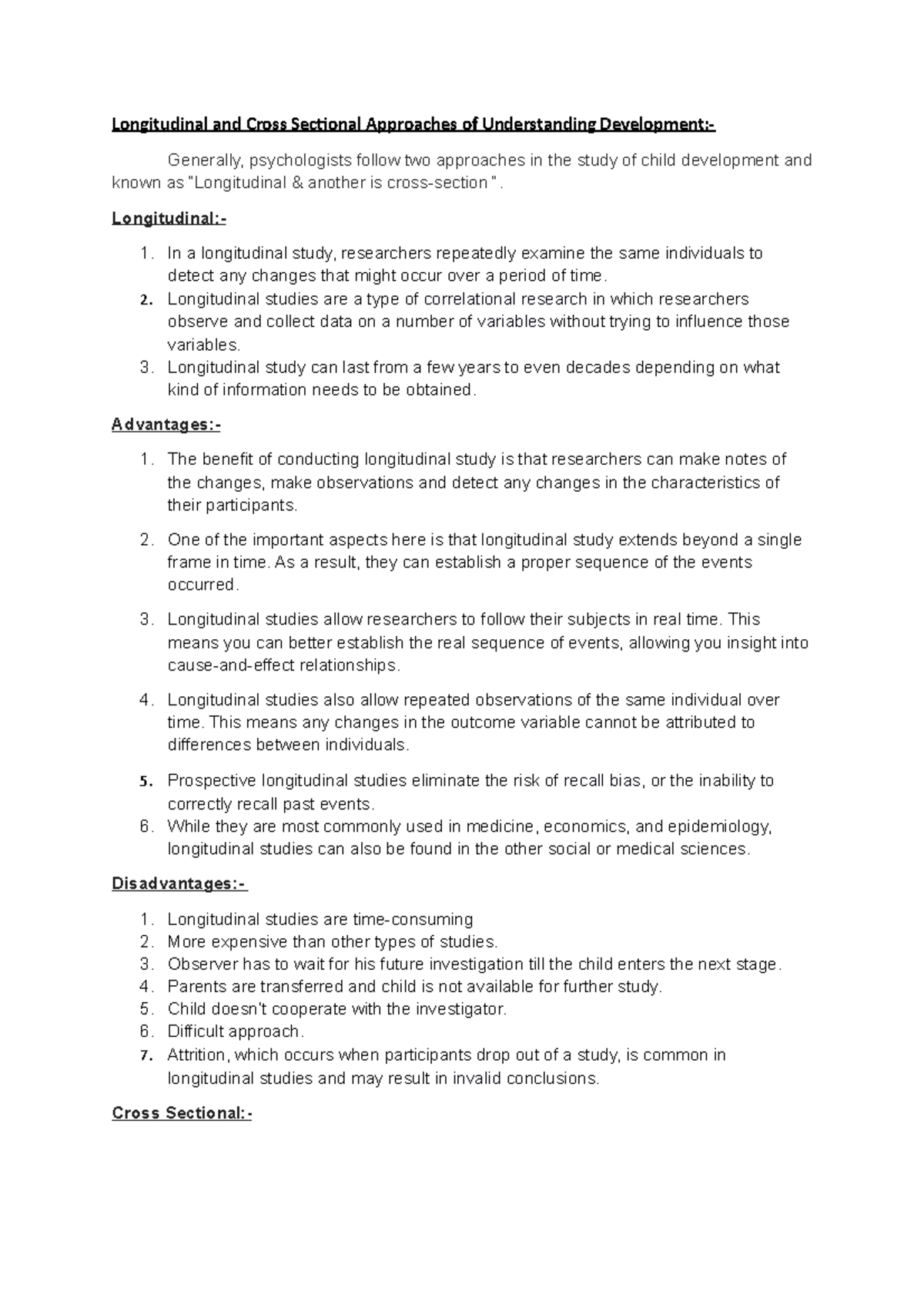 Longitudinal And Cross Sectional Approaches Of Understanding