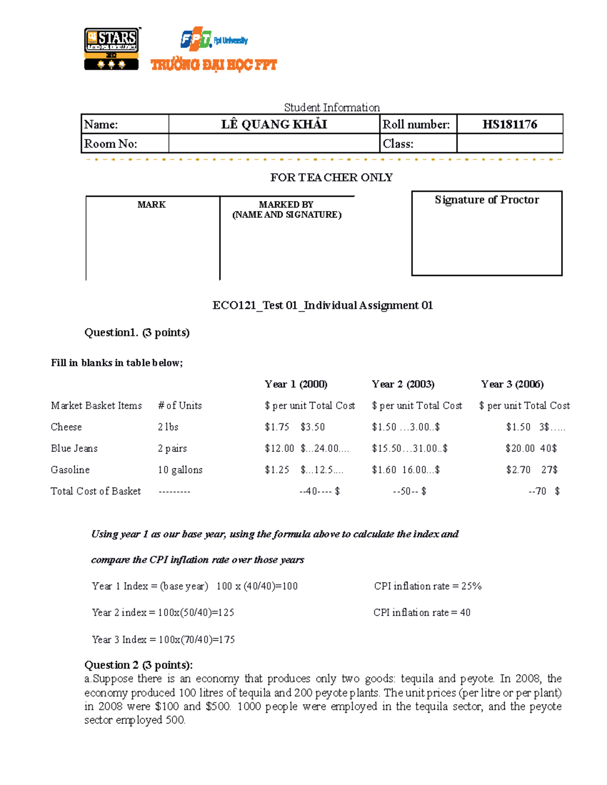 ECO121 Test-01 Individual-Assignment-01 Fall2023 - Student Information ...