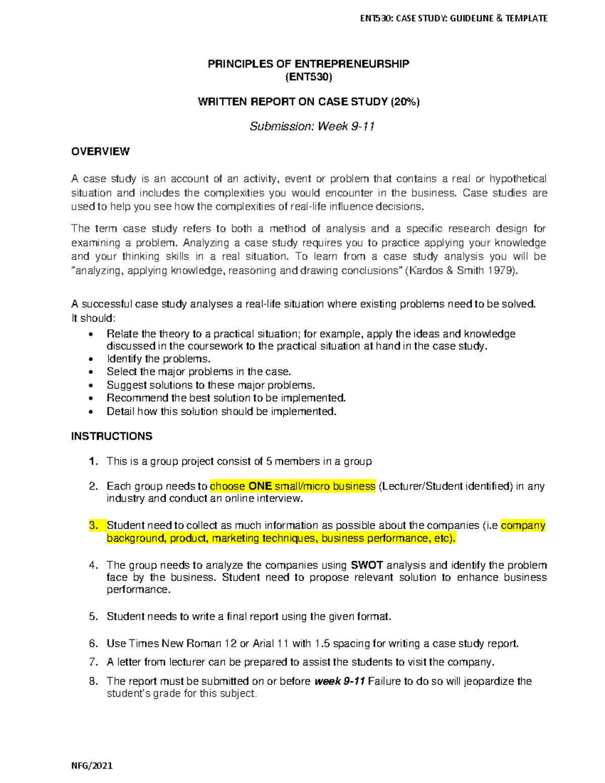 CASE Study Guidelines & Template MAC 2021 - PRINCIPLES OF ...